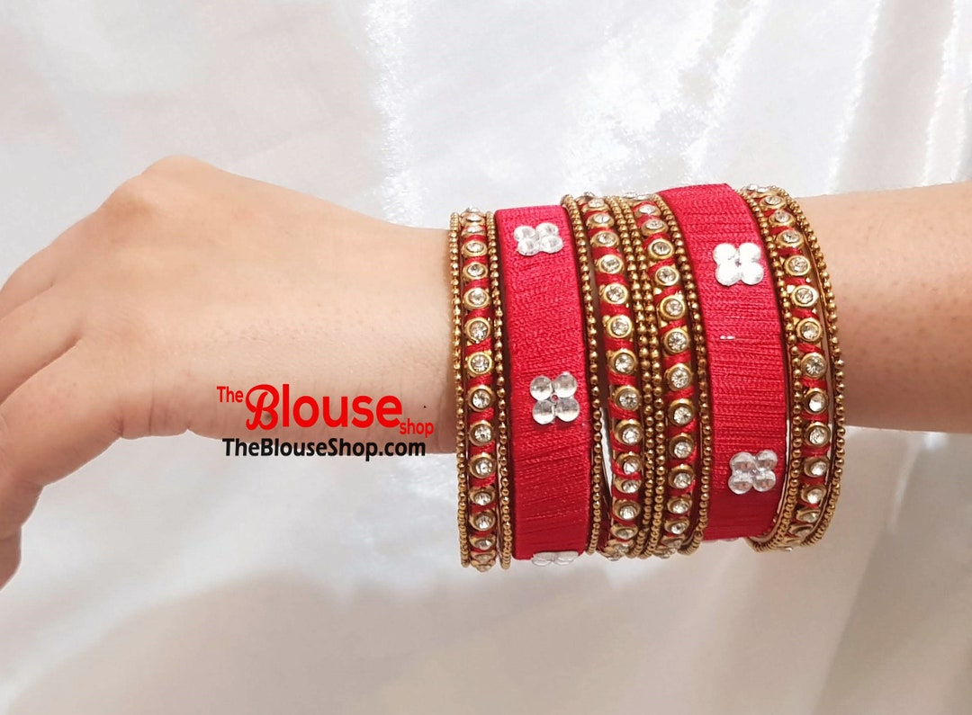 Indian Bangles Silk Thread Bangles Bangle Set Red Gold Plated New ...