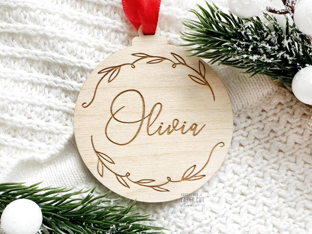 Name Script Ornament Engraved Wood or Mirrored Acrylic Christmas First ...