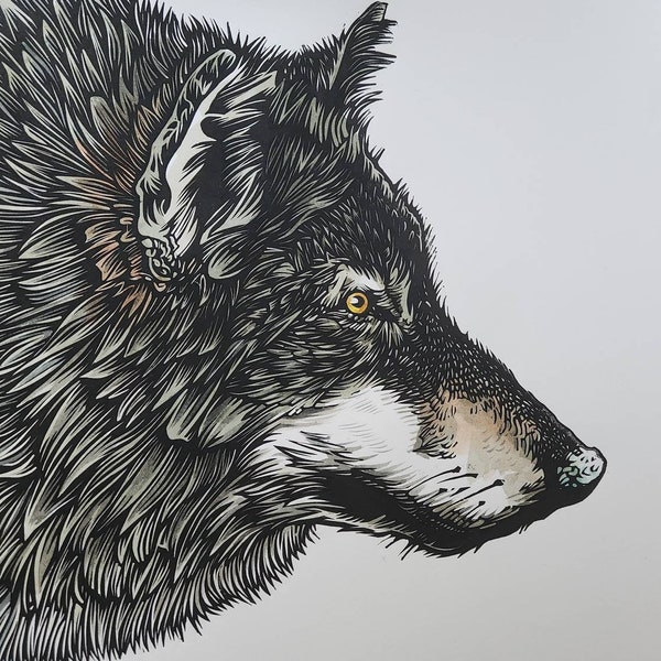 Wolf Linocut - Etsy