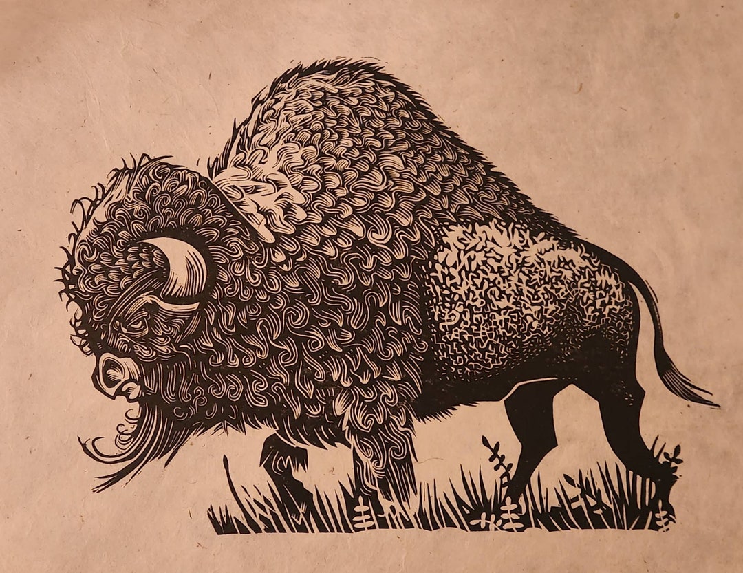 Bison Print Handmade Linocut Print - Etsy