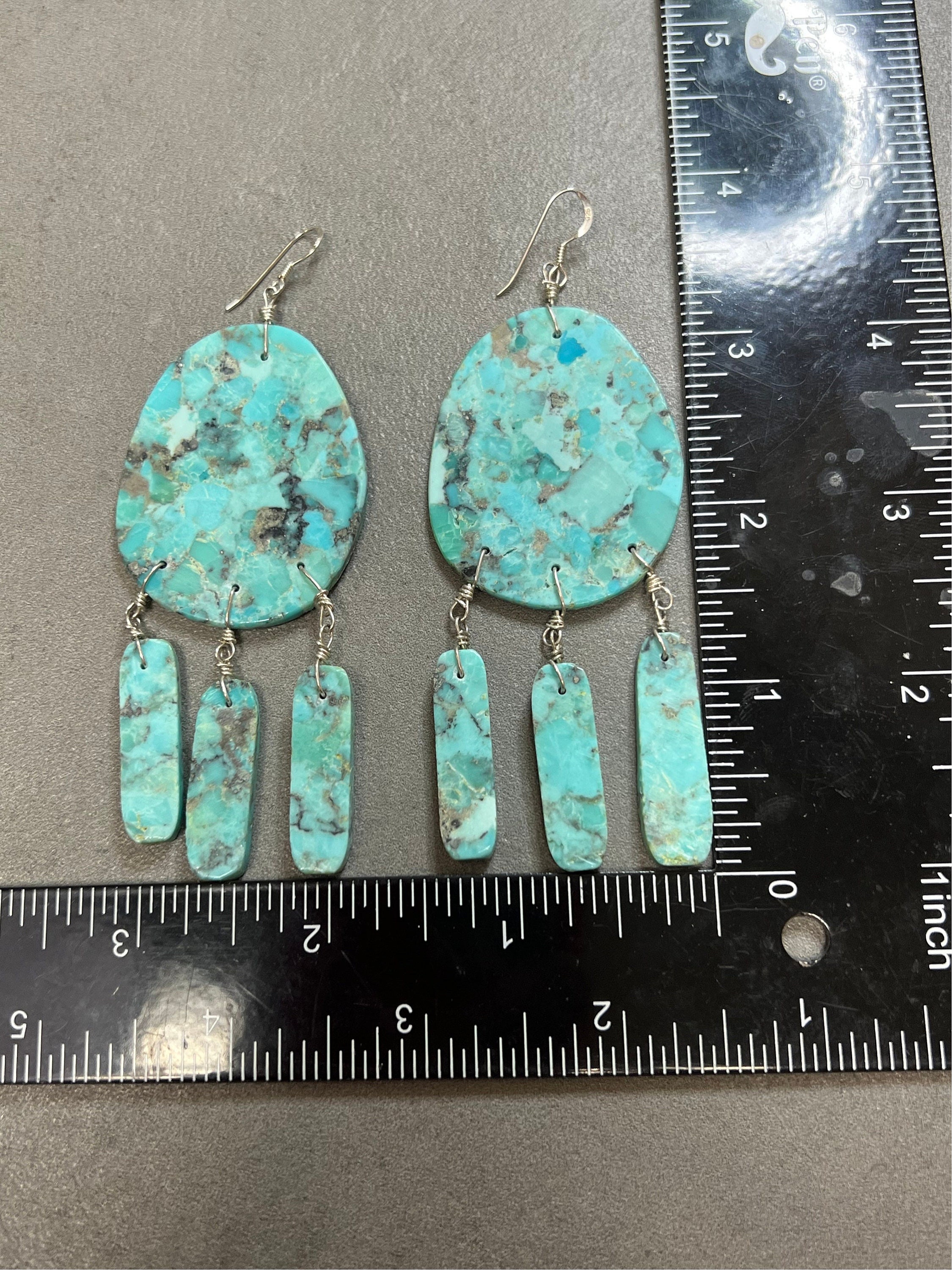 Santo Domingo Sterling Compressed Turquoise Slab Earrings - Etsy