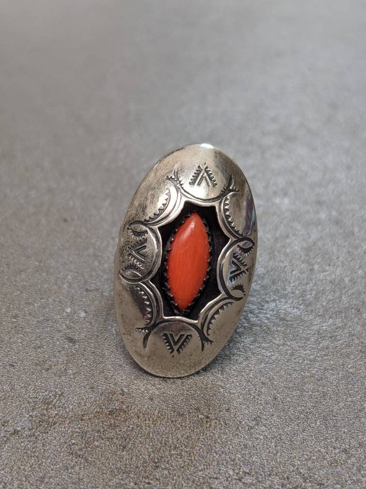 Native American Handmade Sterling Silver Mediterranean Coral Ring - Etsy