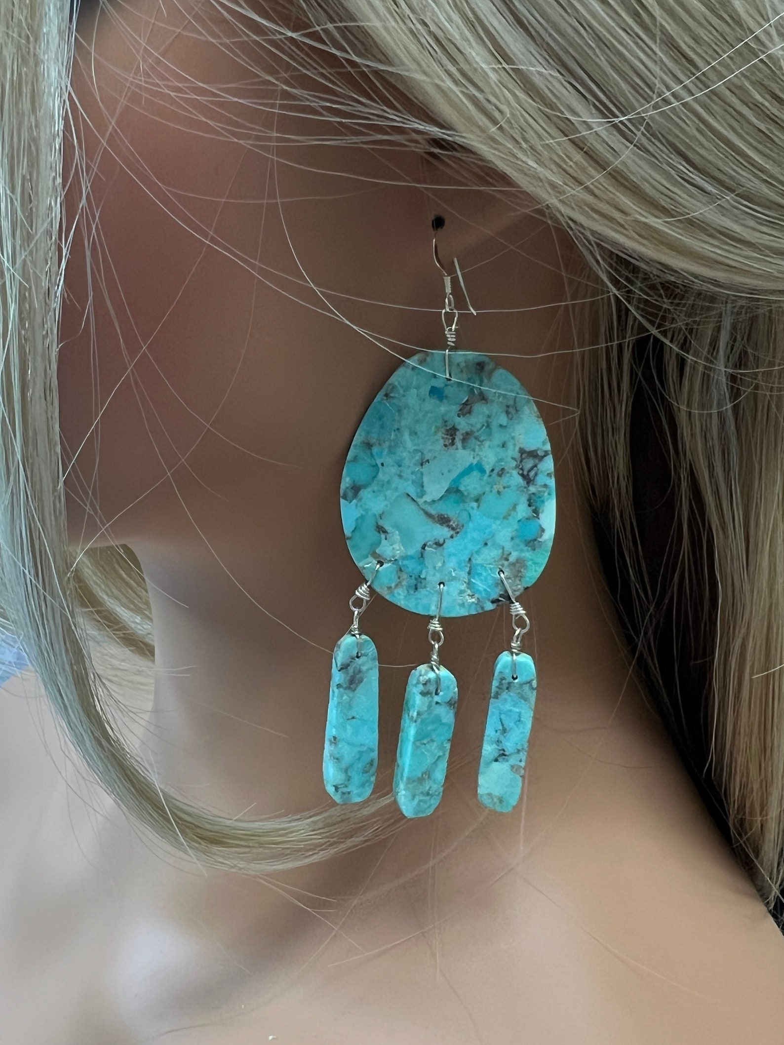 Santo Domingo Sterling Compressed Turquoise Slab Earrings - Etsy