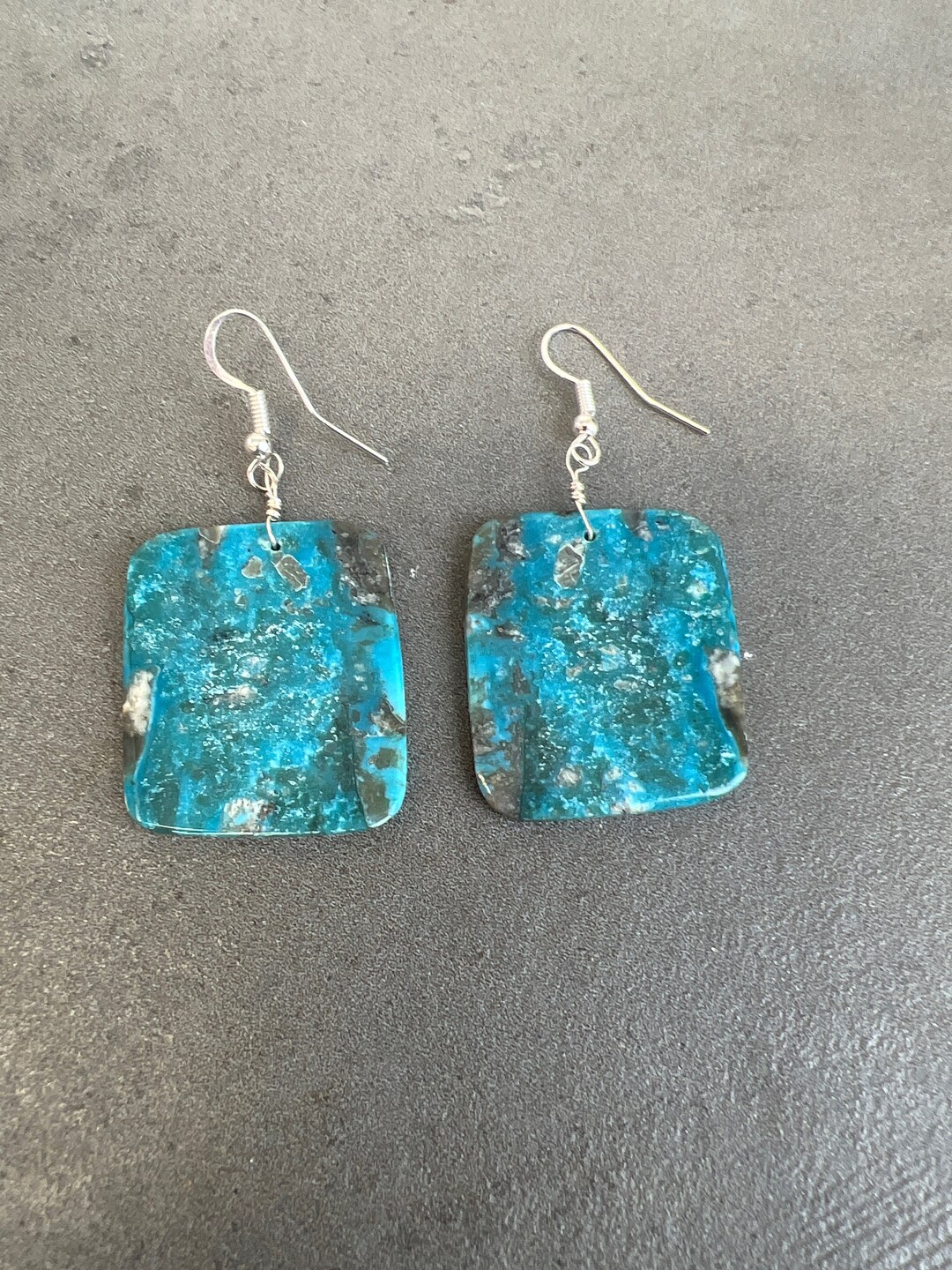 Turquoise Slab 925 Earrings Santo Domingo/kewa Handmade 12.3 Grams - Etsy