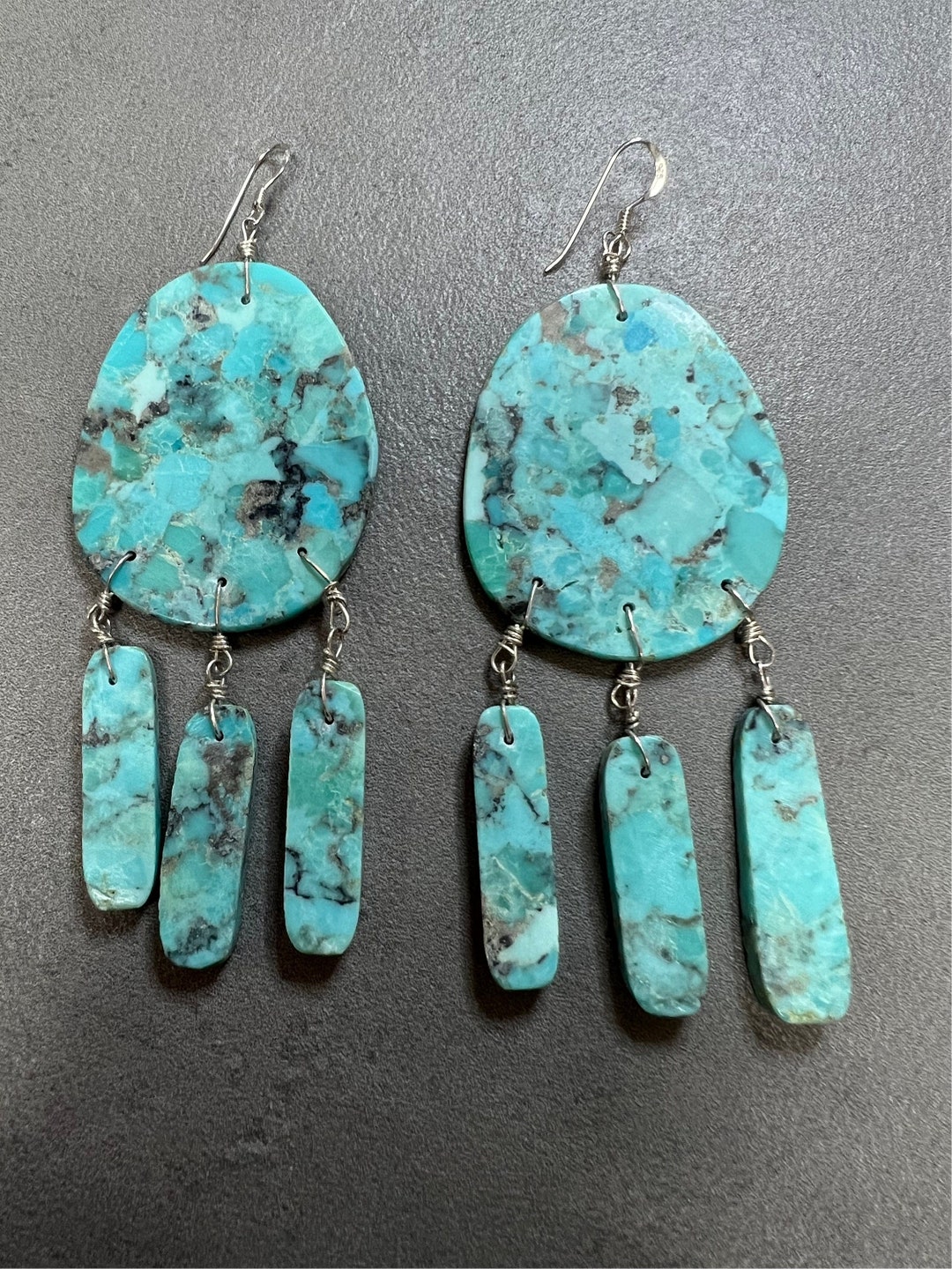 Santo Domingo Sterling Compressed Turquoise Slab Earrings - Etsy