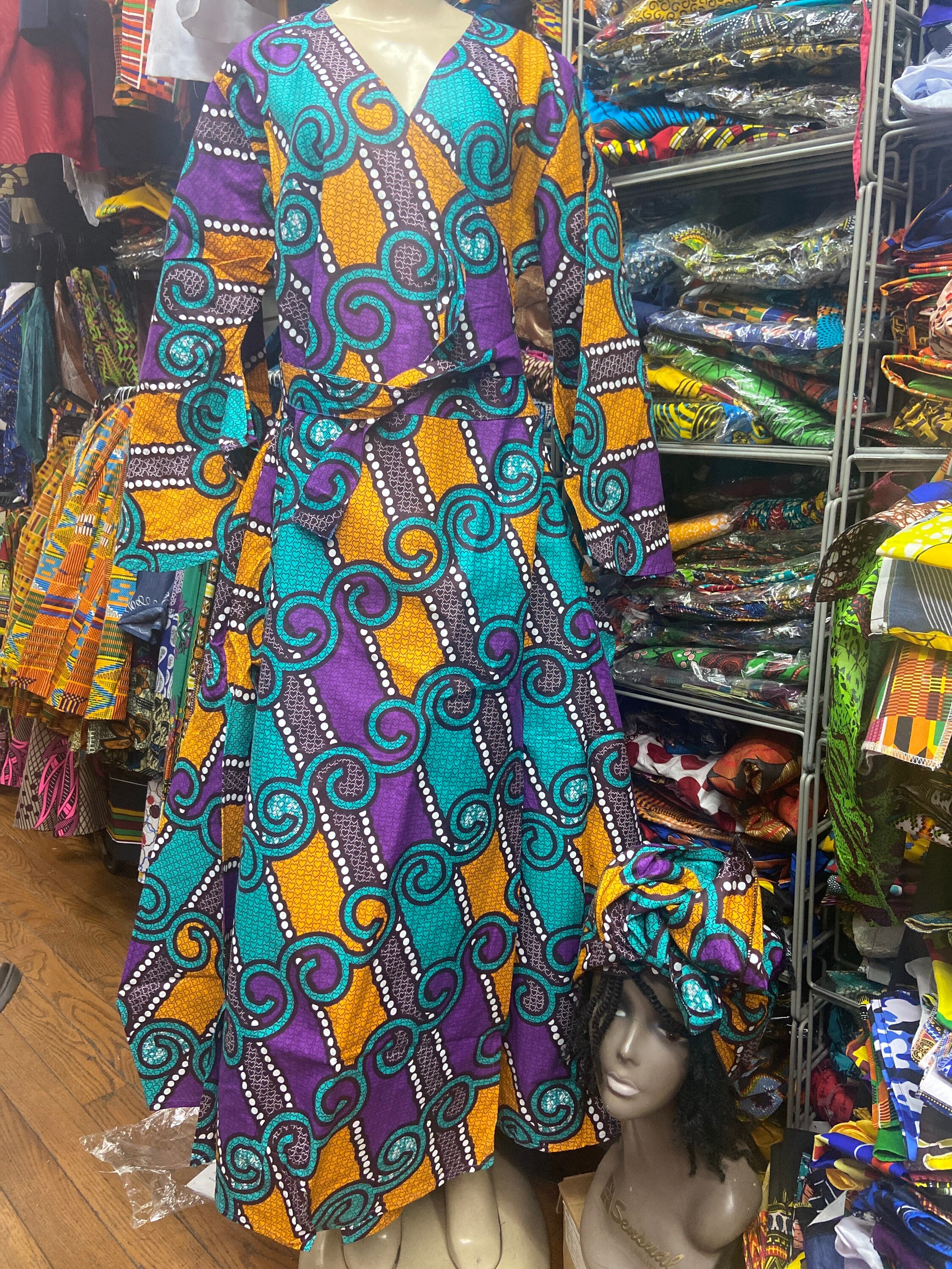 African wrap dress with adjustable belt to tie around with | Etsy