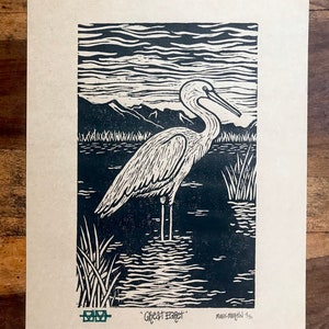 Great Egret Woodblock Print - Etsy
