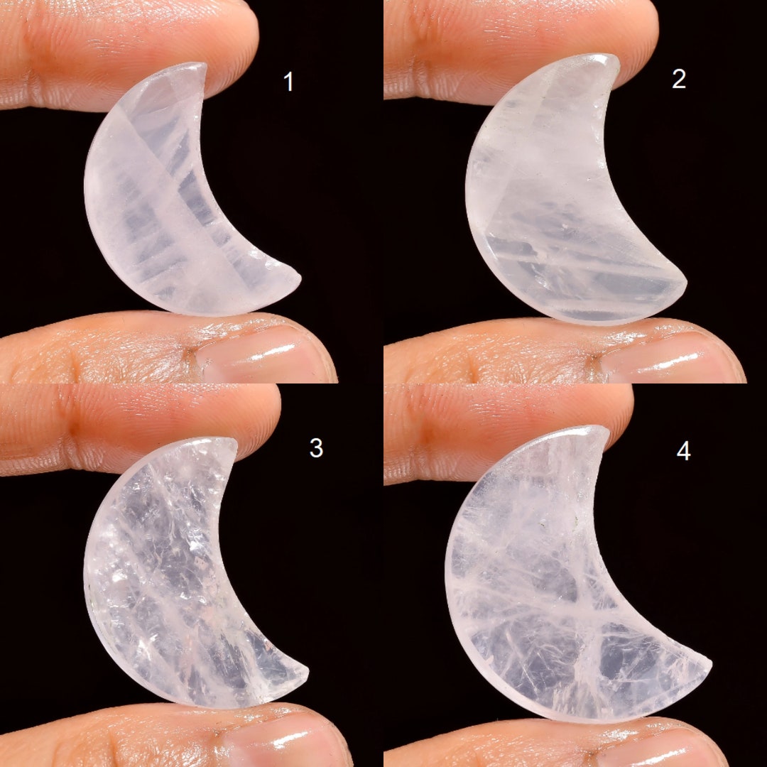 Natural Pink Rose Quartz Crescent Moon Cabochon Loose Gemstone, Pink ...