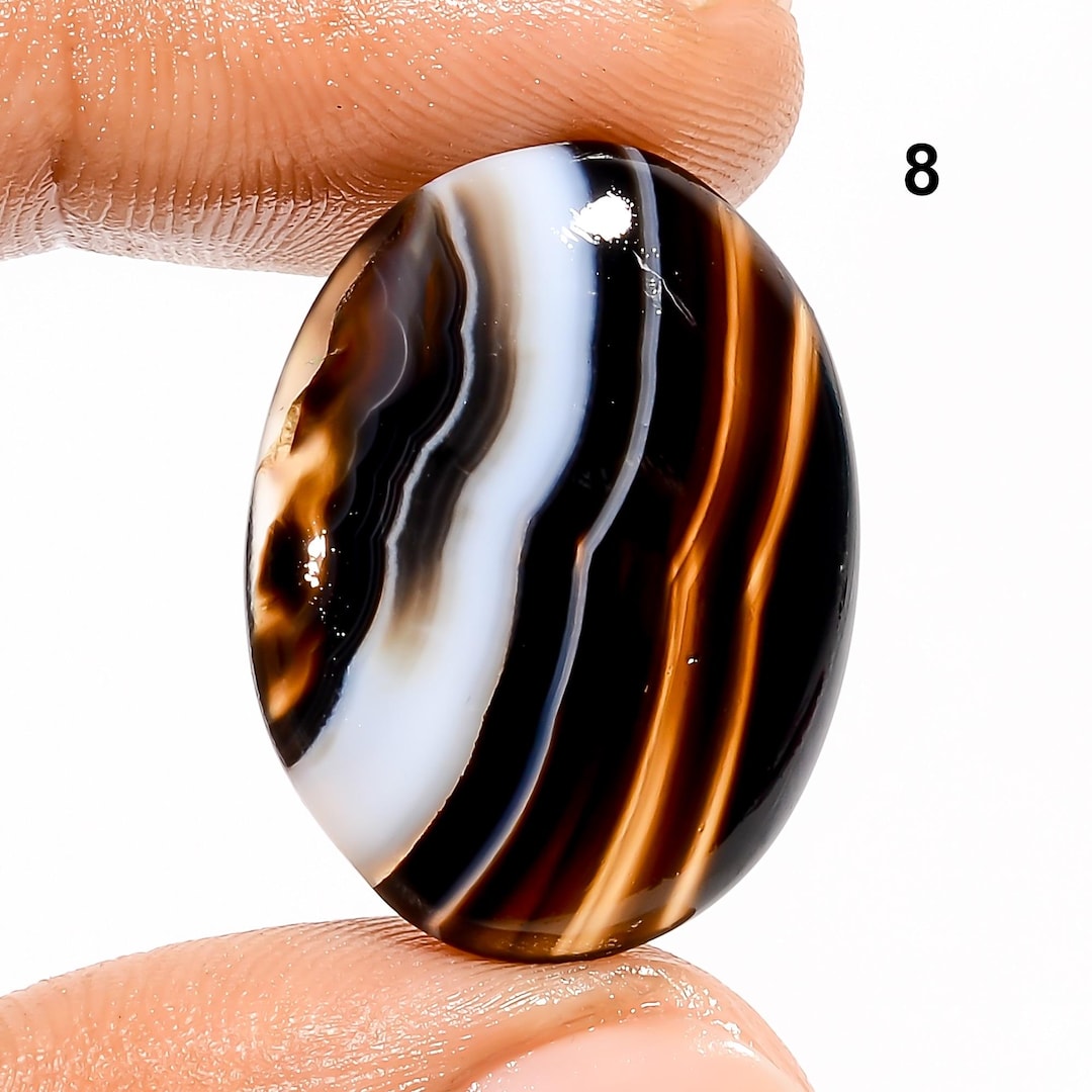 Natural Black Banded Agate Cabochon, Flat Back Gemstones, Black ...