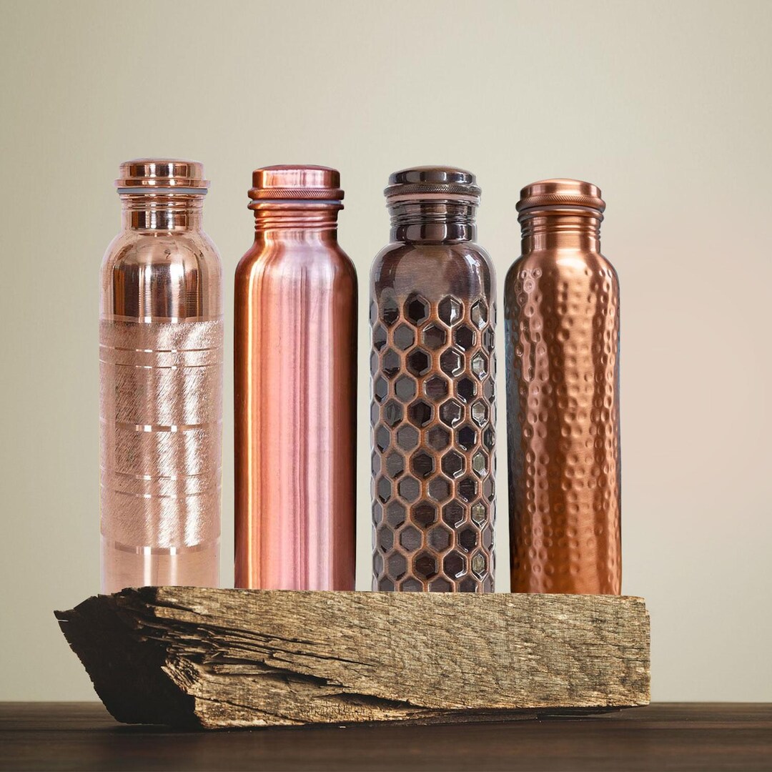 Pure Copper Water Bottle 1 Litre Leak-proof Ayurvedic Flask Handmade ...