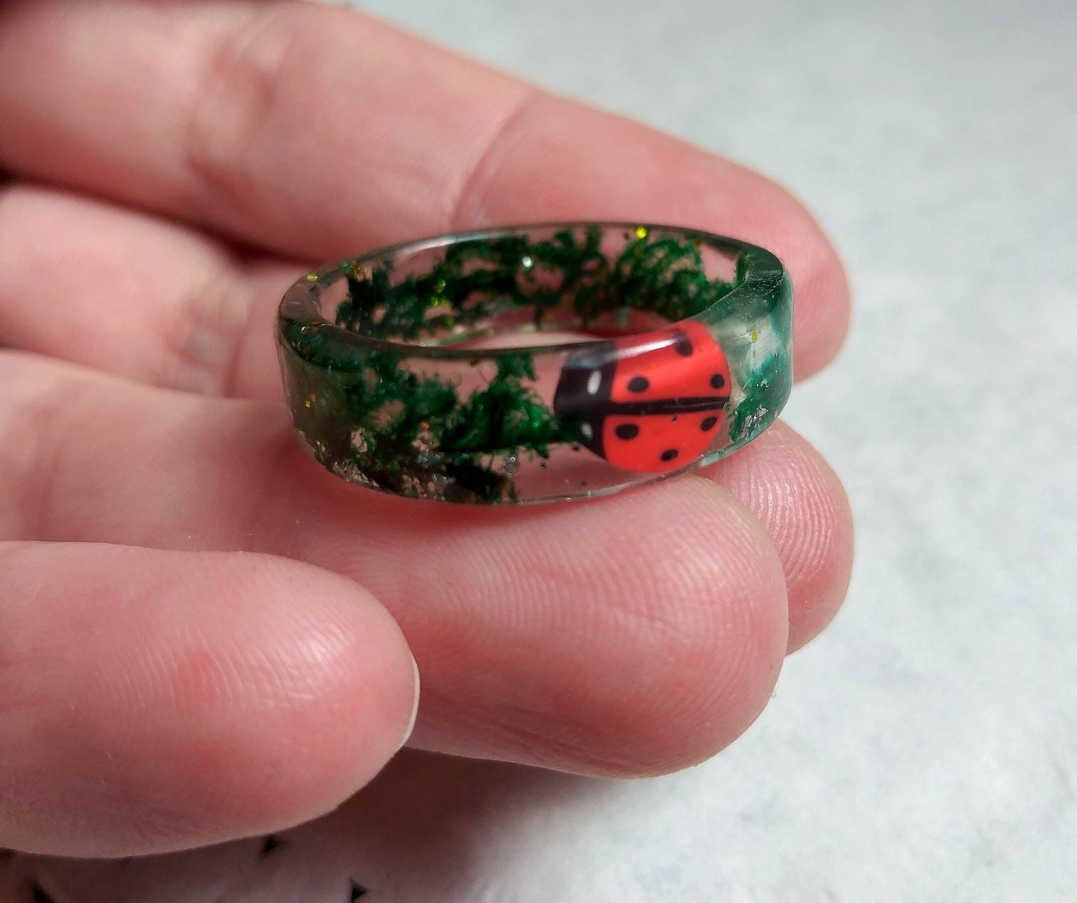 Real Moss Ring Ladybug Ring Resin Ring Green Ring Red Ring | Etsy