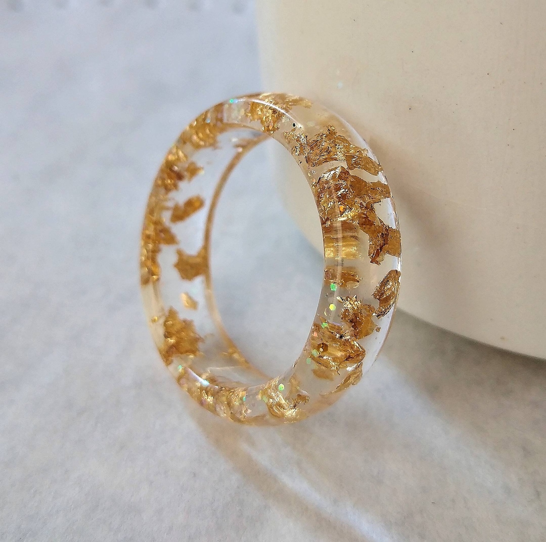 Gold Flake Resin Ring Transparent Ring Delicate Ring Resin Gold Flakes ...