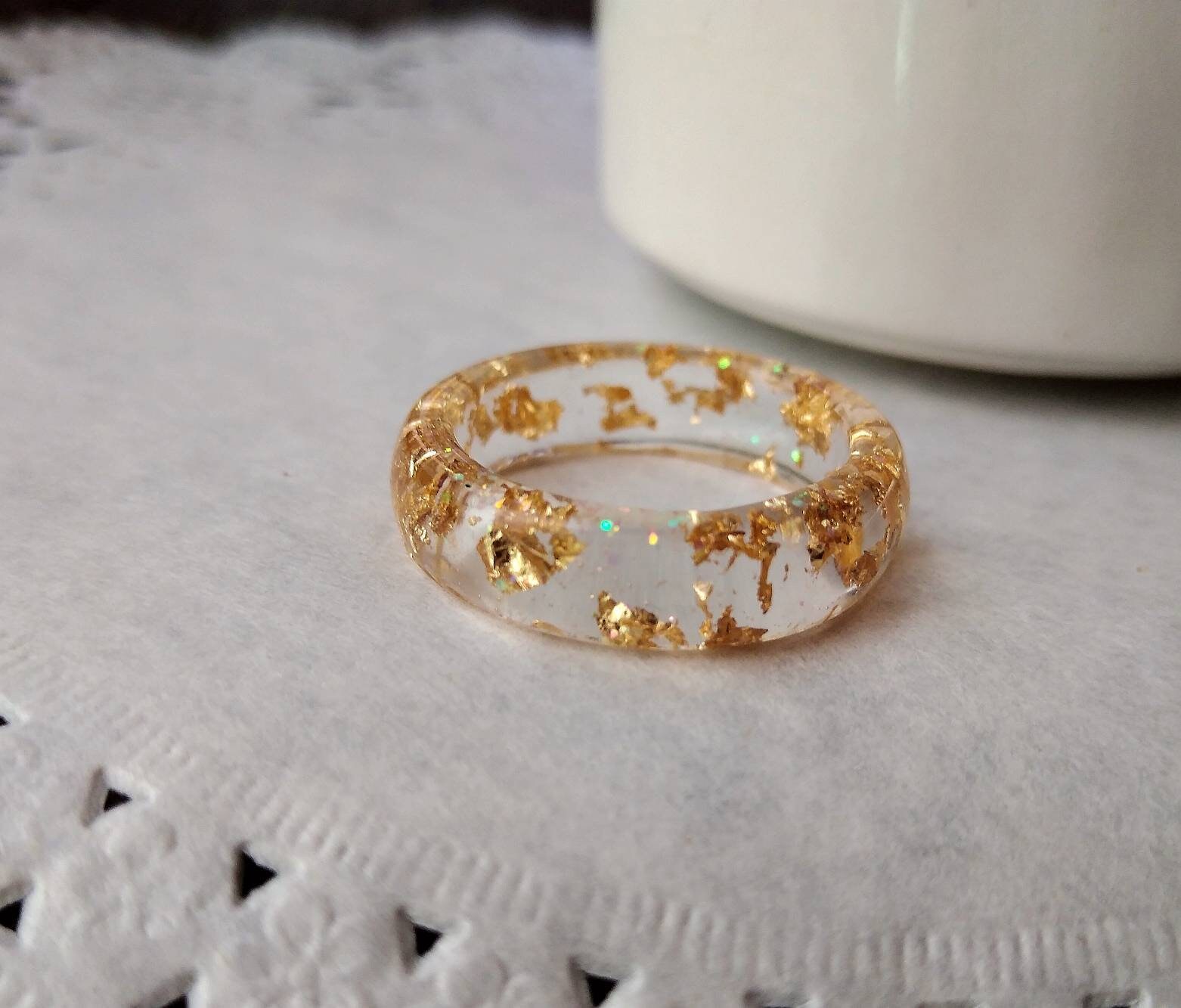 Gold Flake Resin Ring Transparent Ring Delicate Ring Resin Gold Flakes ...