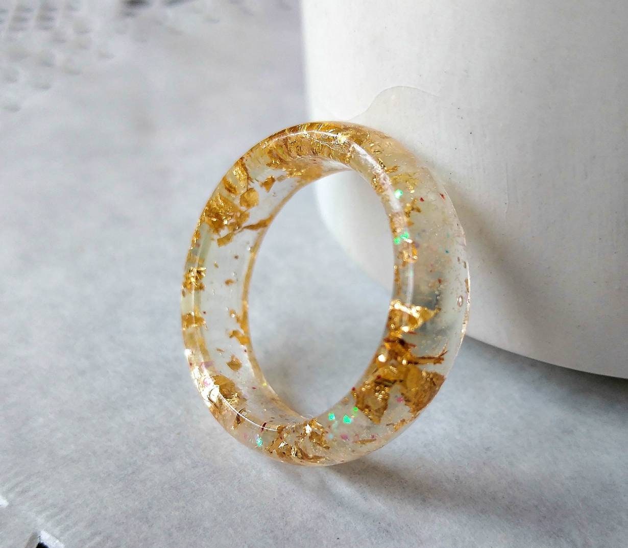 Gold Flake Resin Ring Transparent Ring Delicate Ring Resin Gold Flakes ...