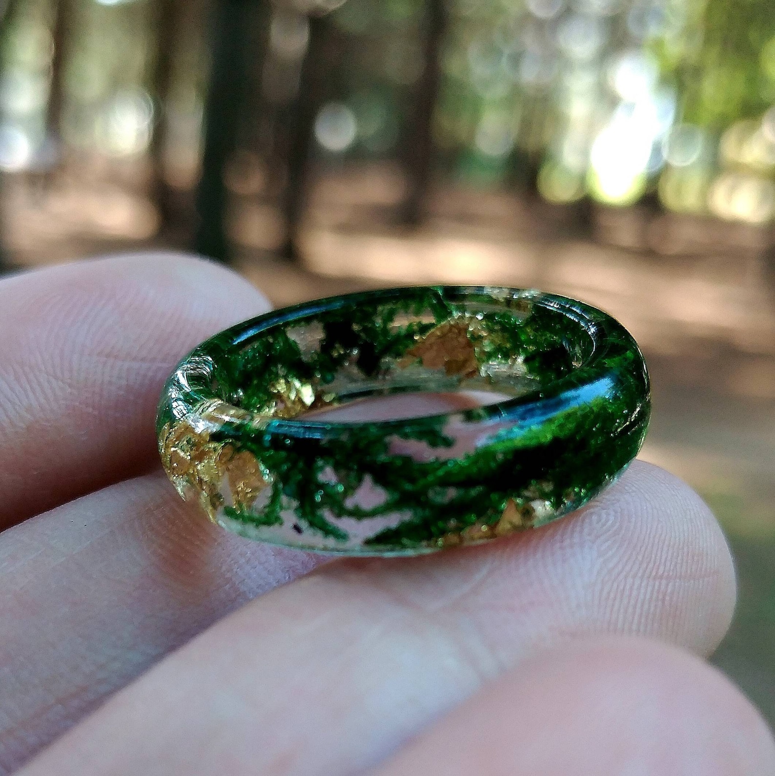 Real Moss Ring Green Ring Gold Resin Ring Gold Flake Resin | Etsy