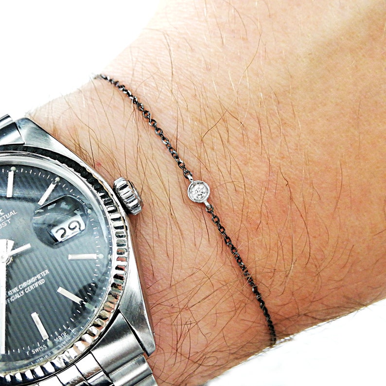 Dainty Gold Bracelet Black Diamond Mens Bracelet - Etsy