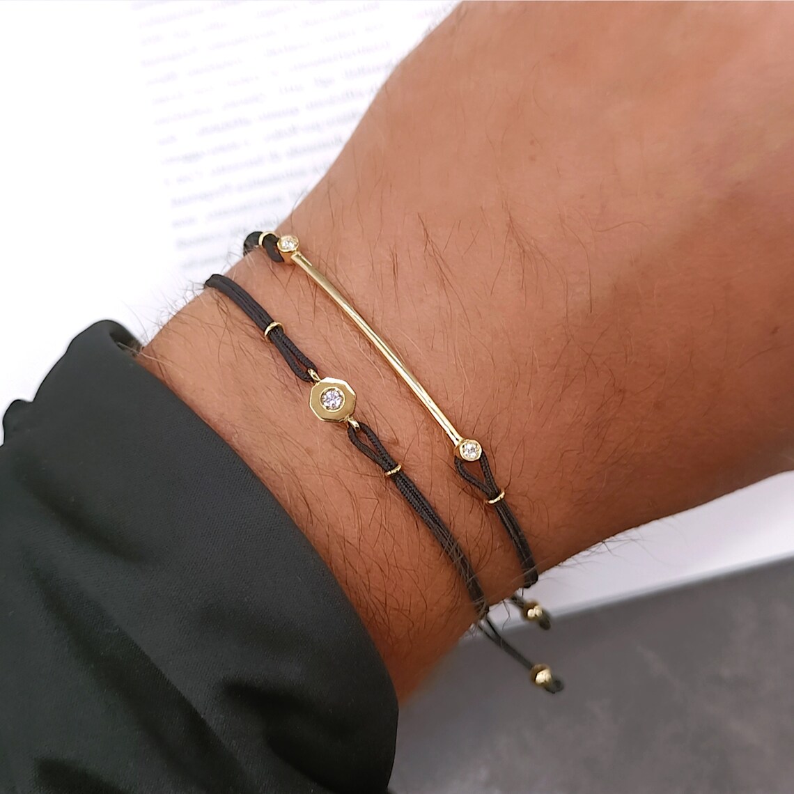 String Bracelet With Diamond 18k Gold, Diamond Bracelet, Friendship ...