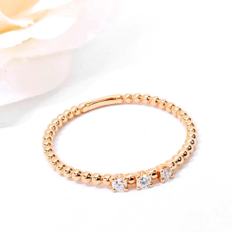 9k gold bead ring with 3 diamonds available in white yellow | Etsy