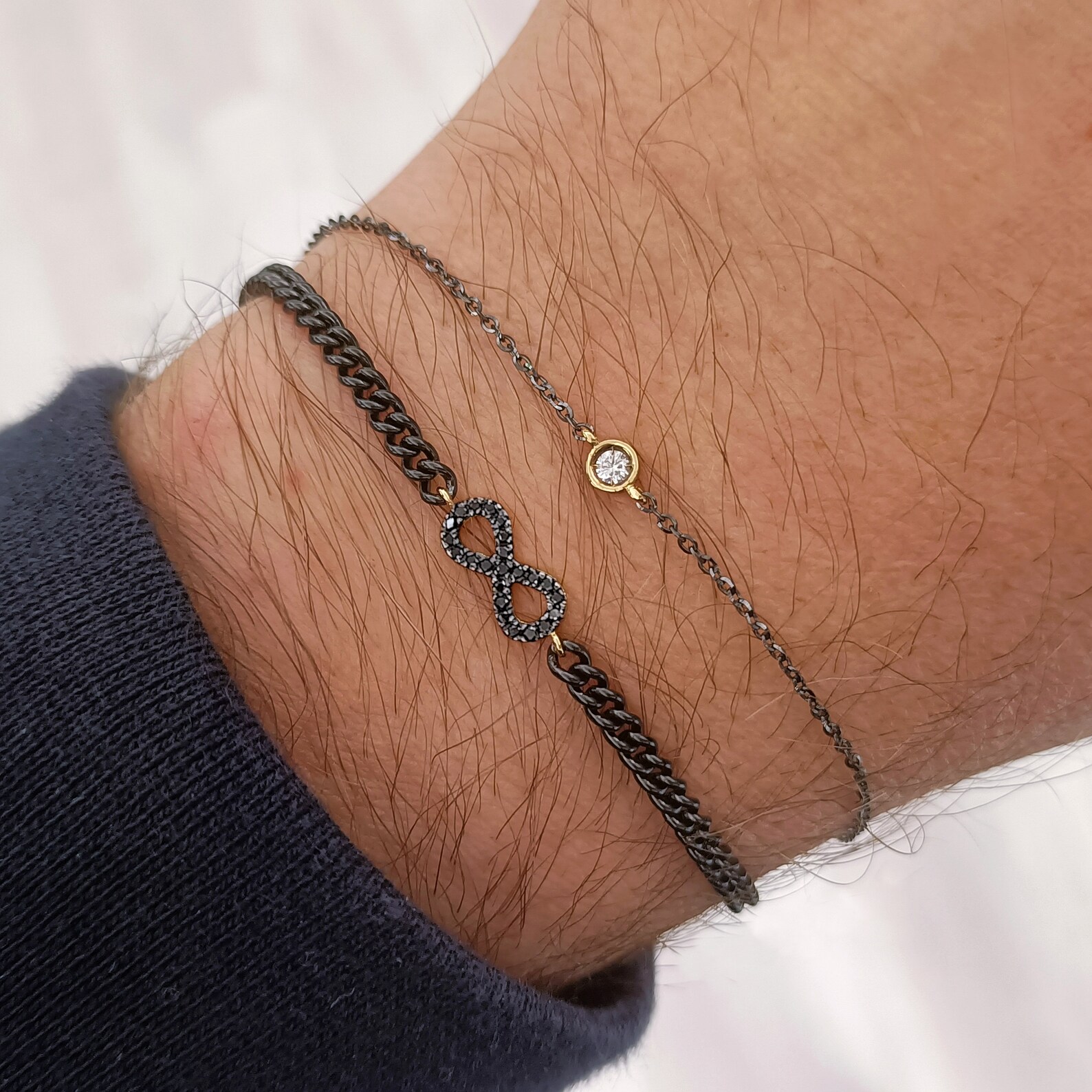 Infinity Bracelet Men 18k Gold, Mens Bracelet, Black Diamond Bracelet ...