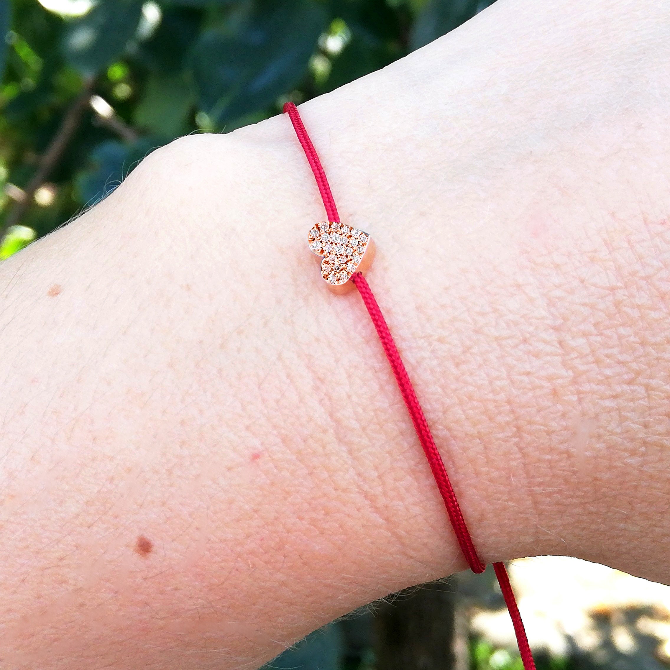 Heart Bracelet in 18k Gold and Diamonds. String Bracelet | Etsy