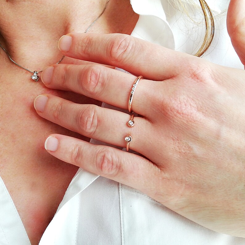 9k Gold Ring Three Stone Ring Stacking Ring - Etsy