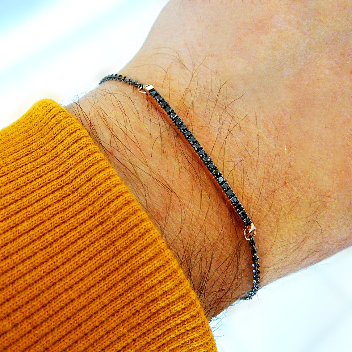 Black diamond bracelet mens bracelet | Etsy