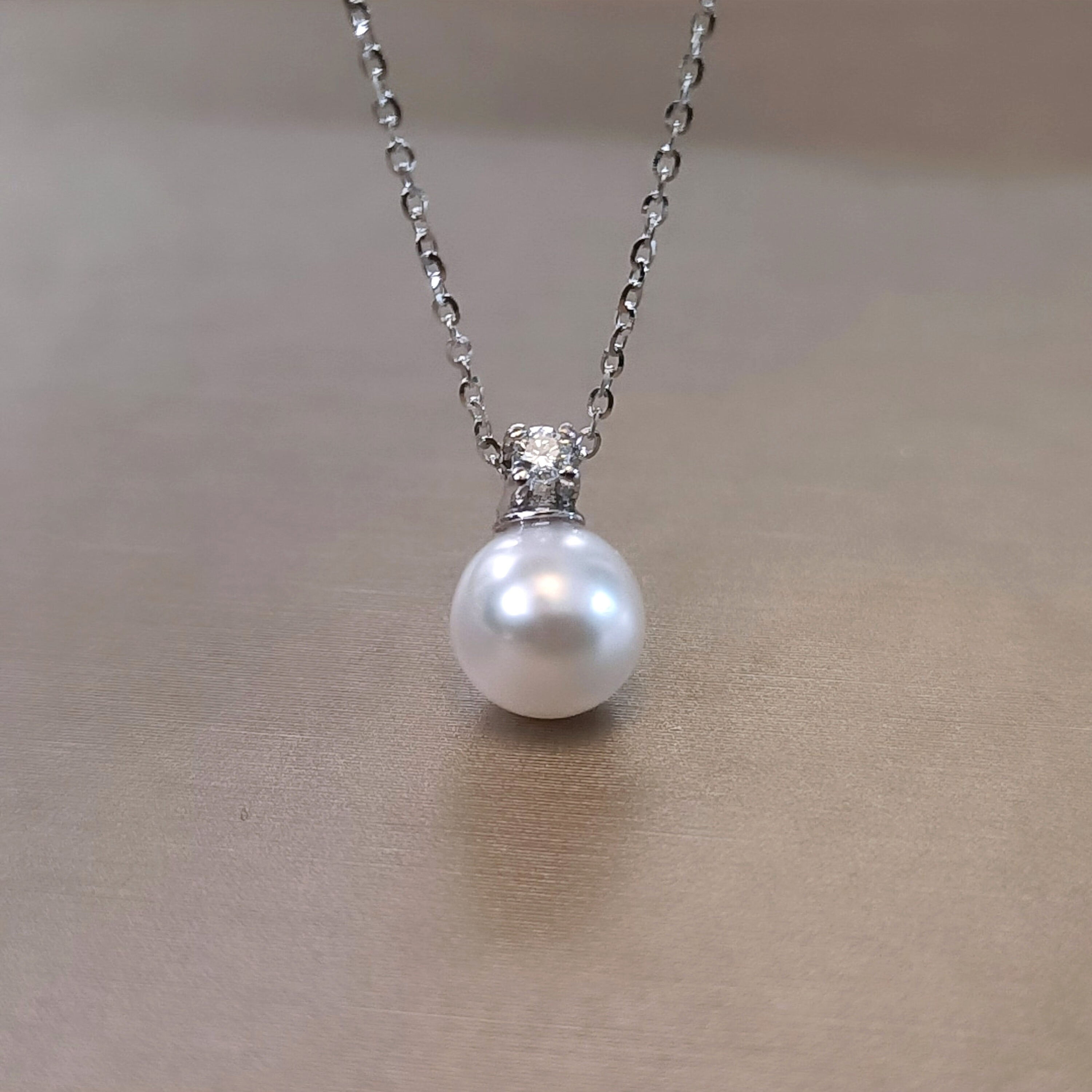 Akoya Pearl and Diamond Necklace 18k White Gold, Single Pearl Necklace ...