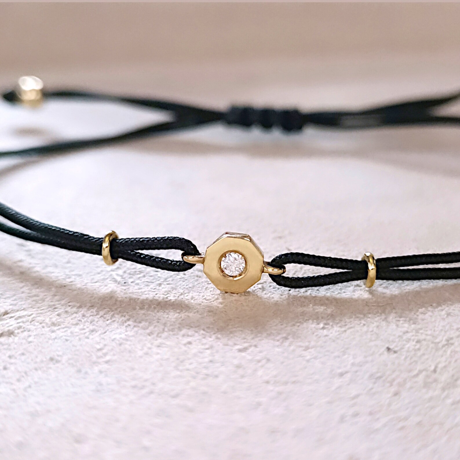 String Bracelet With Diamond 18k Gold, Diamond Bracelet, Friendship ...