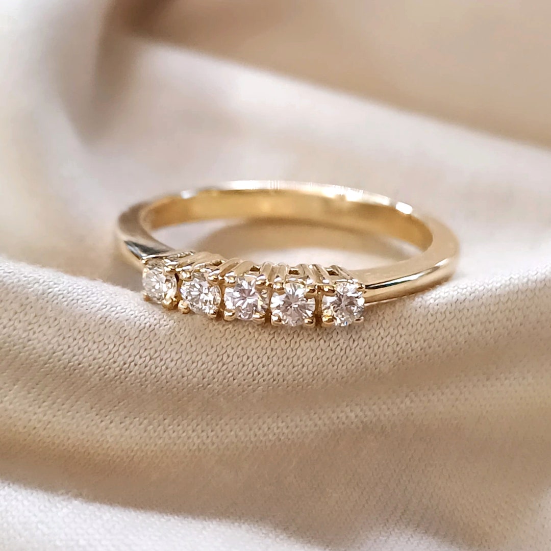 Five Stone Diamond Ring 18k Gold, 5 Diamond Engagement Ring, Diamond ...