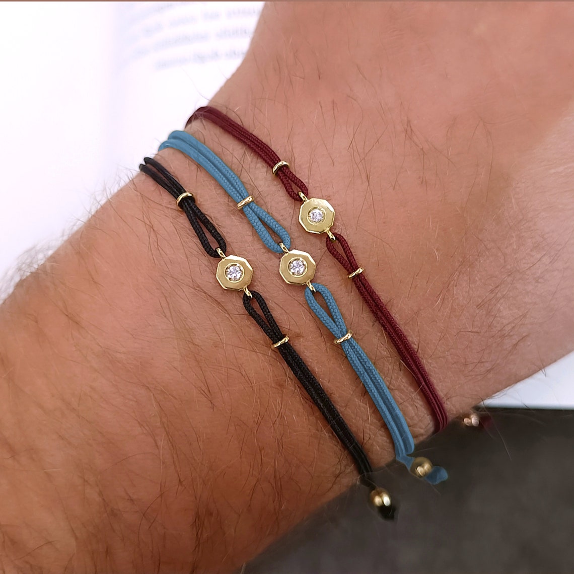 String Bracelet With Diamond 18k Gold, Diamond Bracelet, Friendship ...