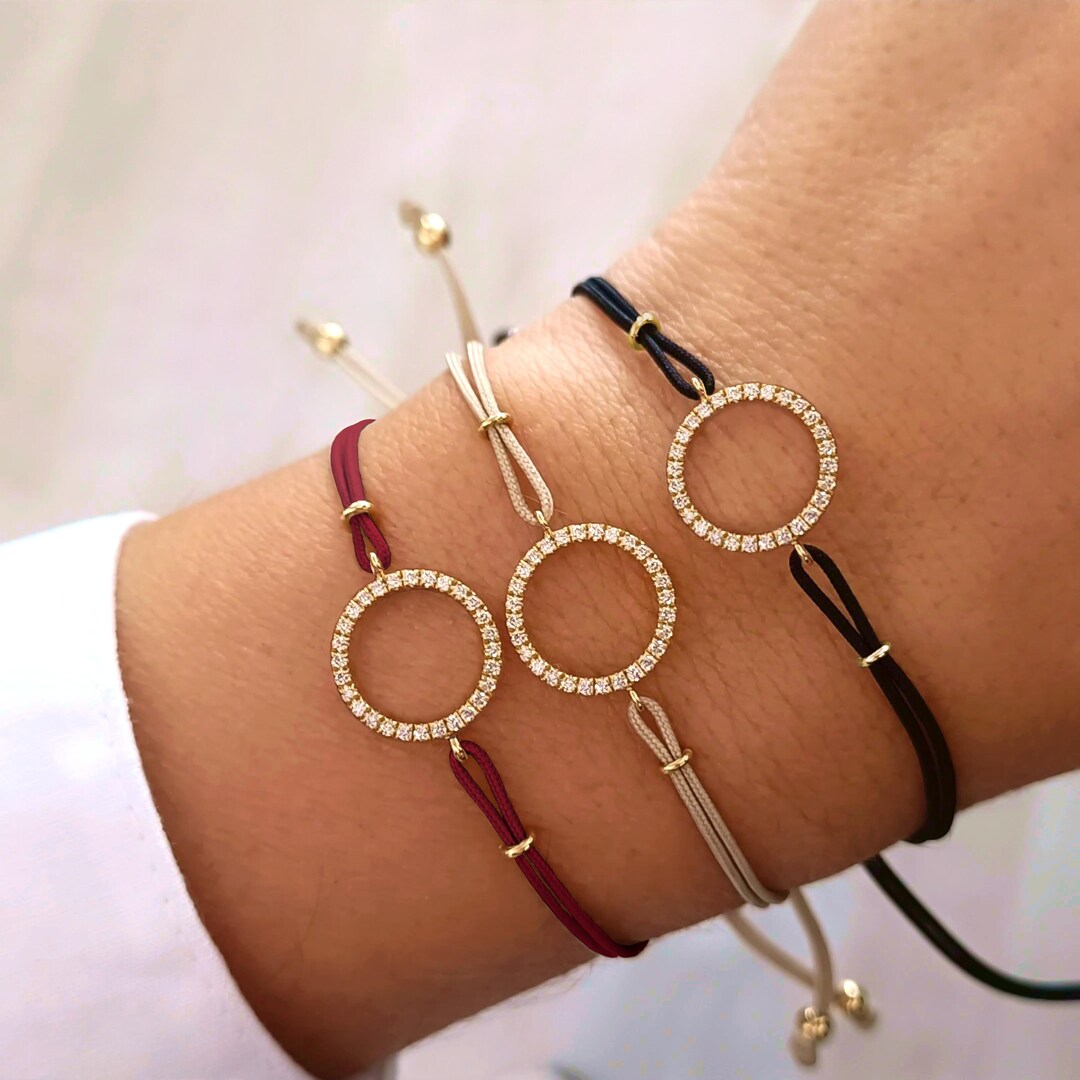 String Bracelet With Diamond 18k Gold, Circle Diamond Bracelet ...