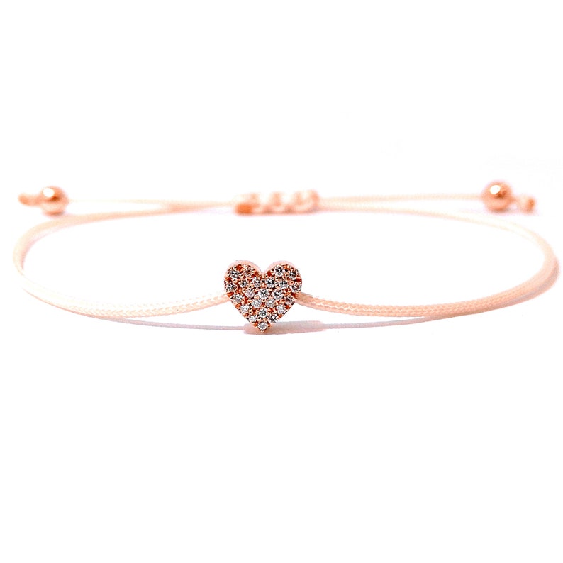 Heart Bracelet in 18k Gold and Diamonds. String Bracelet - Etsy