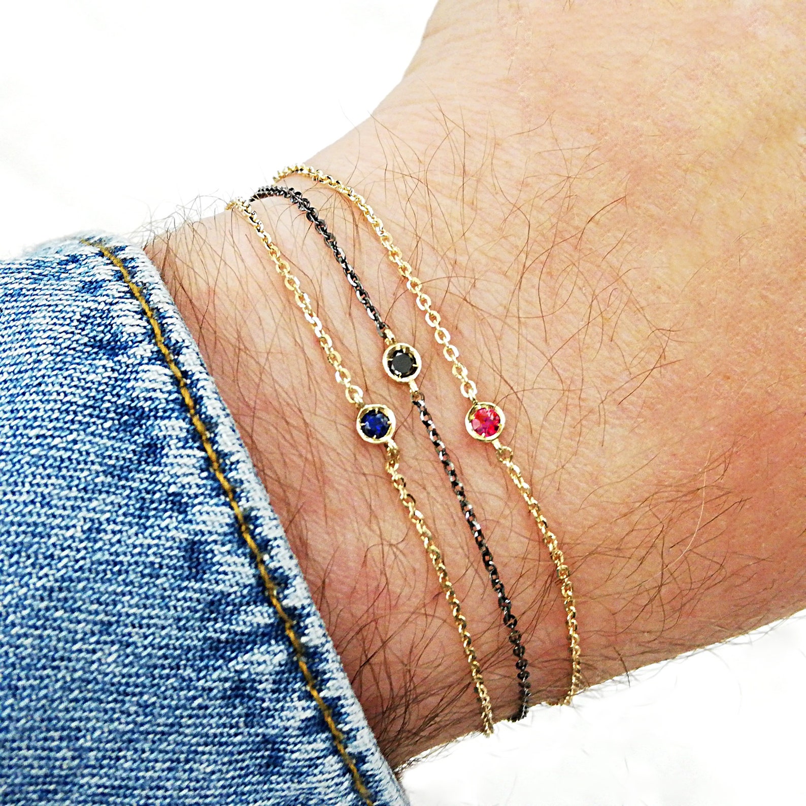 Dainty Gold Bracelet Black Diamond Mens Bracelet - Etsy