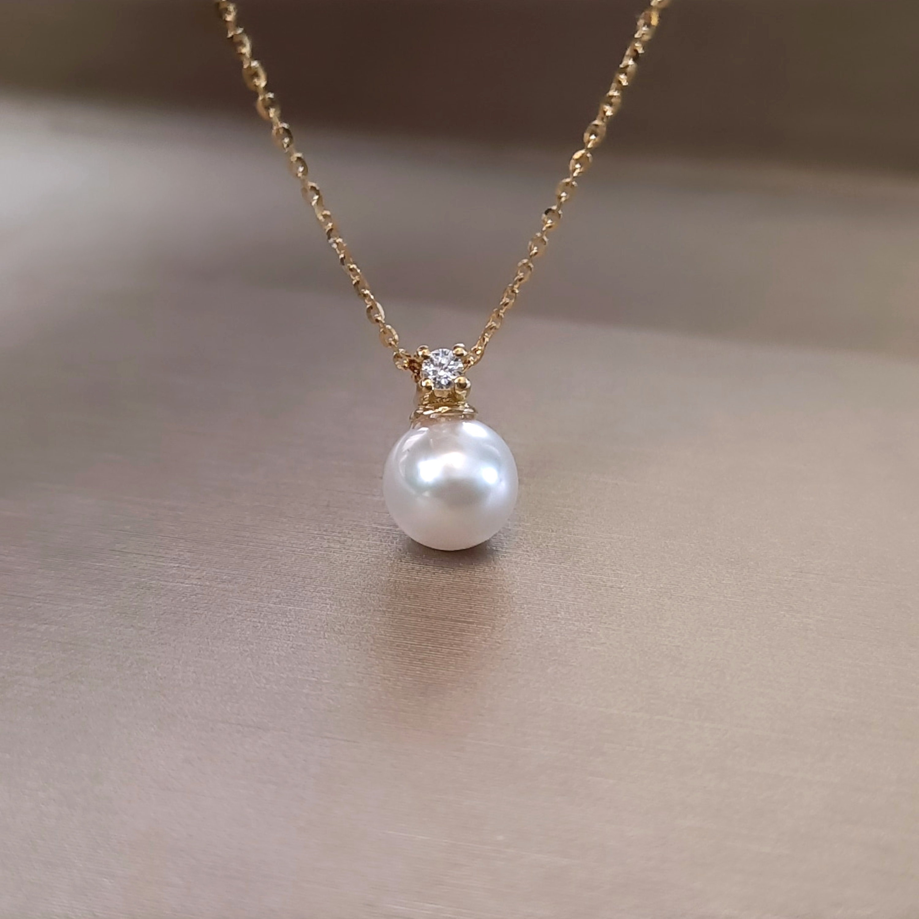 Akoya Pearl and Diamond Necklace 18k Gold, Single Pearl Necklace, Real ...