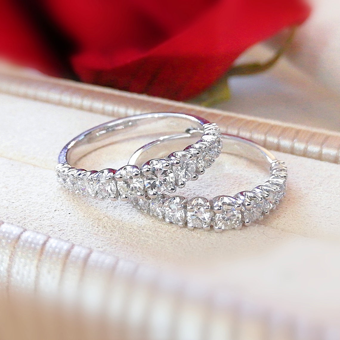 Graduated diamond half Eternity band 18k white gold | Etsy