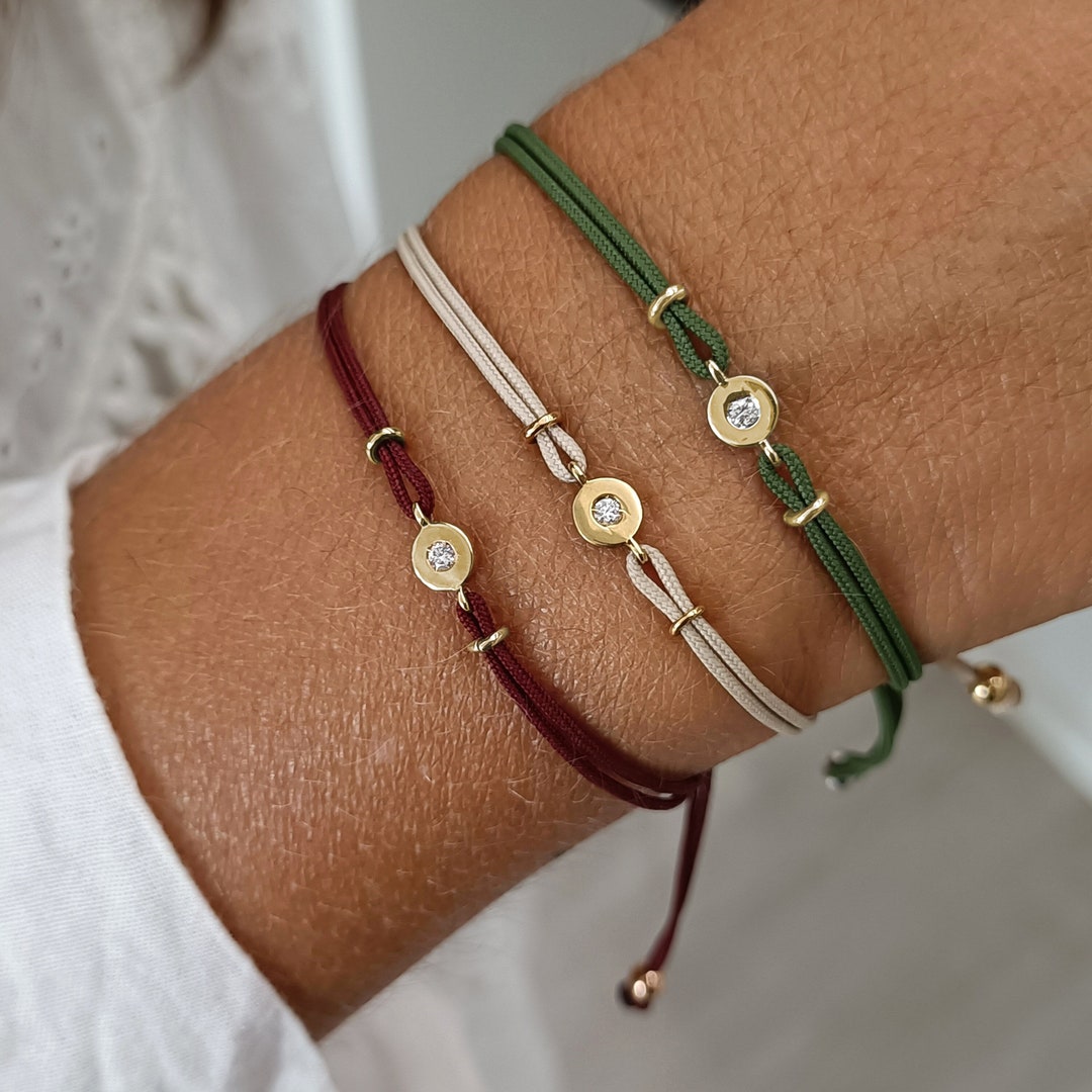 Bracelet diamant solitaire or 18 carats, bracelet cordon et diamant ...