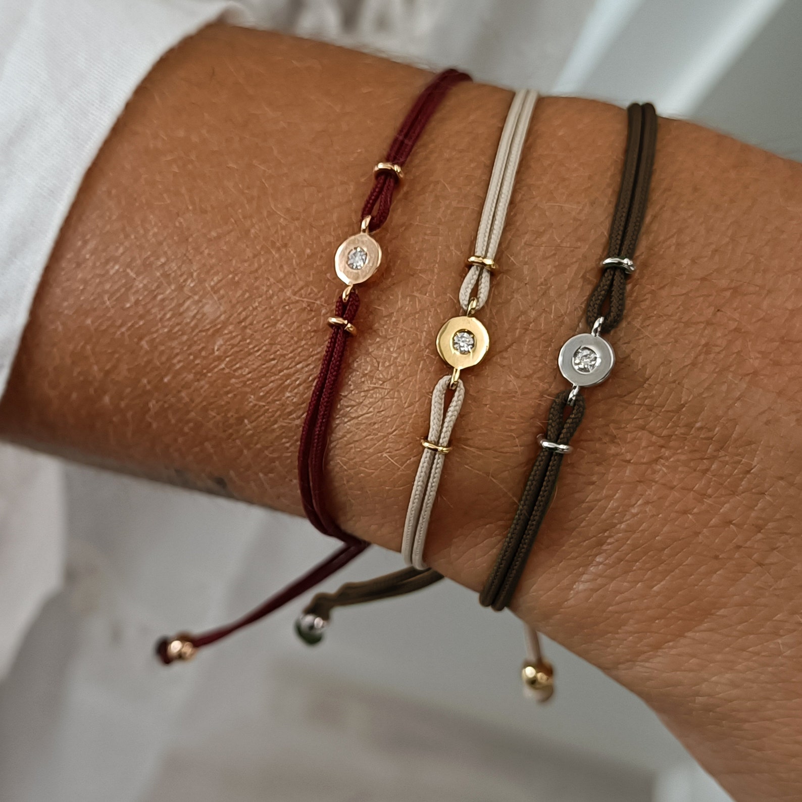 String Bracelet With Diamond 18k Gold, Diamond Bracelet, Friendship ...