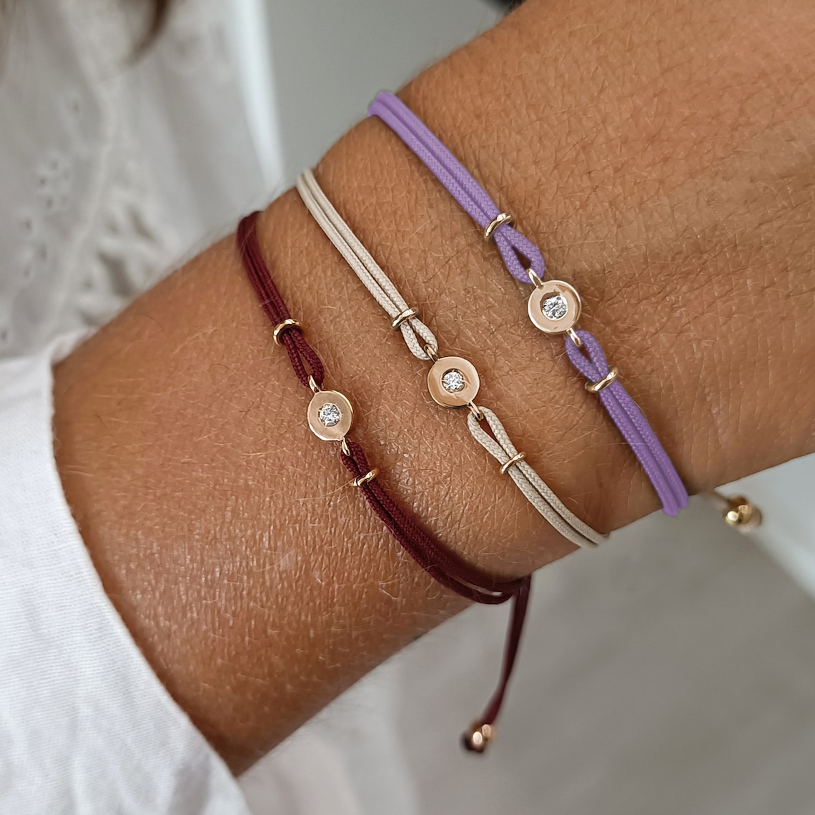 String Bracelet With Diamond 18k Gold, Diamond Bracelet, Friendship ...