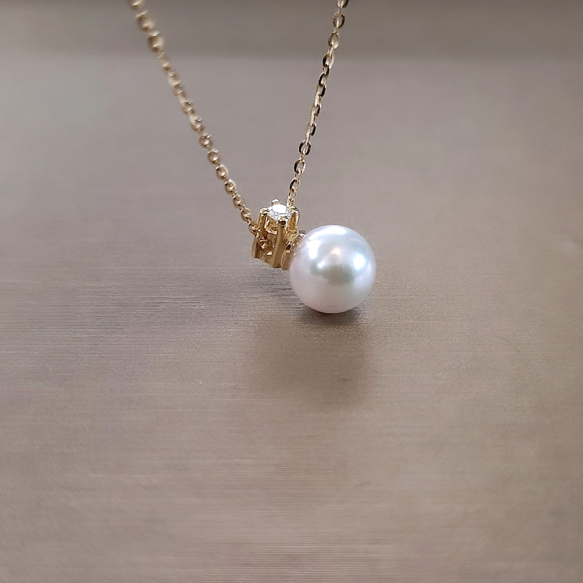 Akoya Pearl and Diamond Necklace 18k Gold, Single Pearl Necklace, Real ...