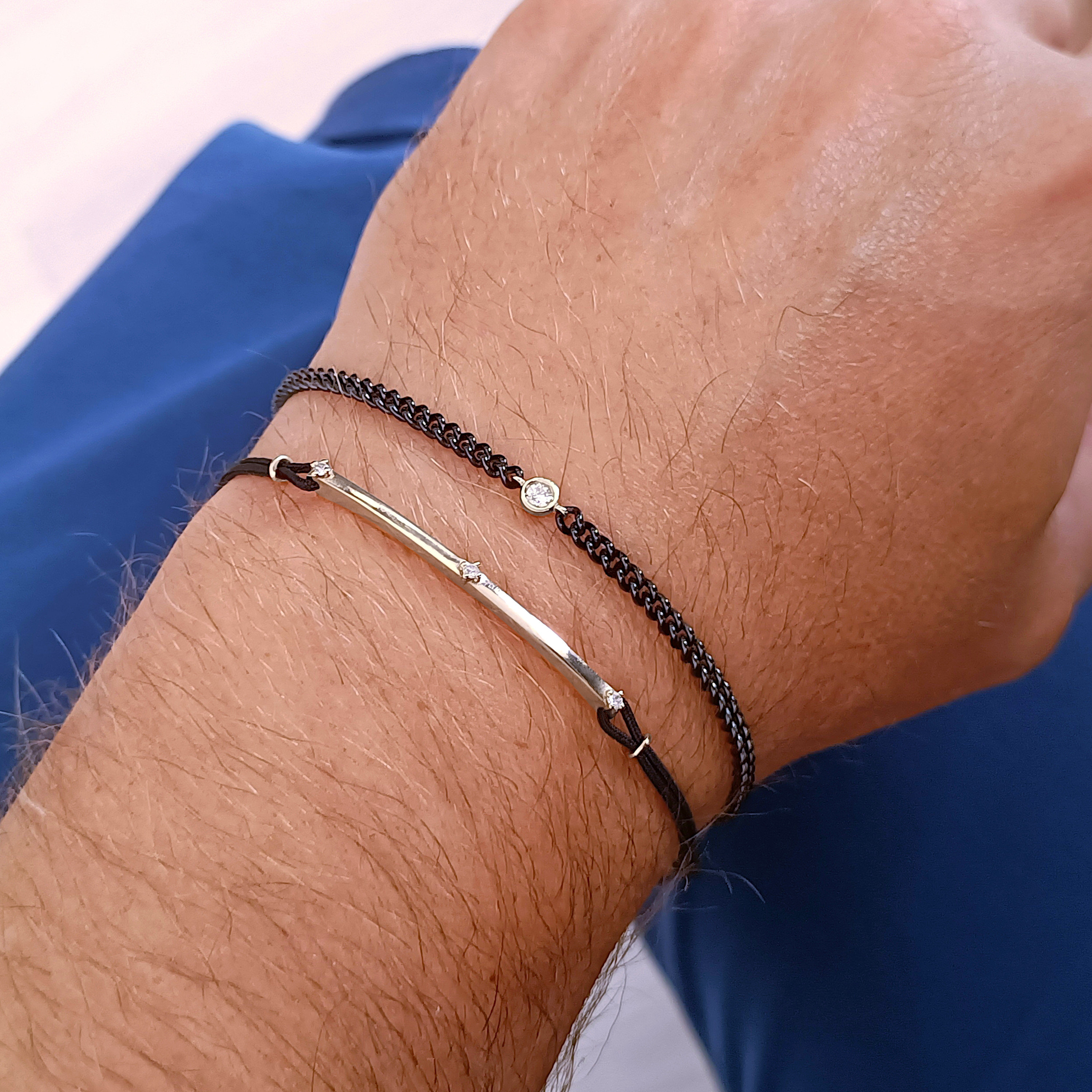 String Bracelet With Diamond 18k Gold, Mens Tennis Bracelet, Bar ...