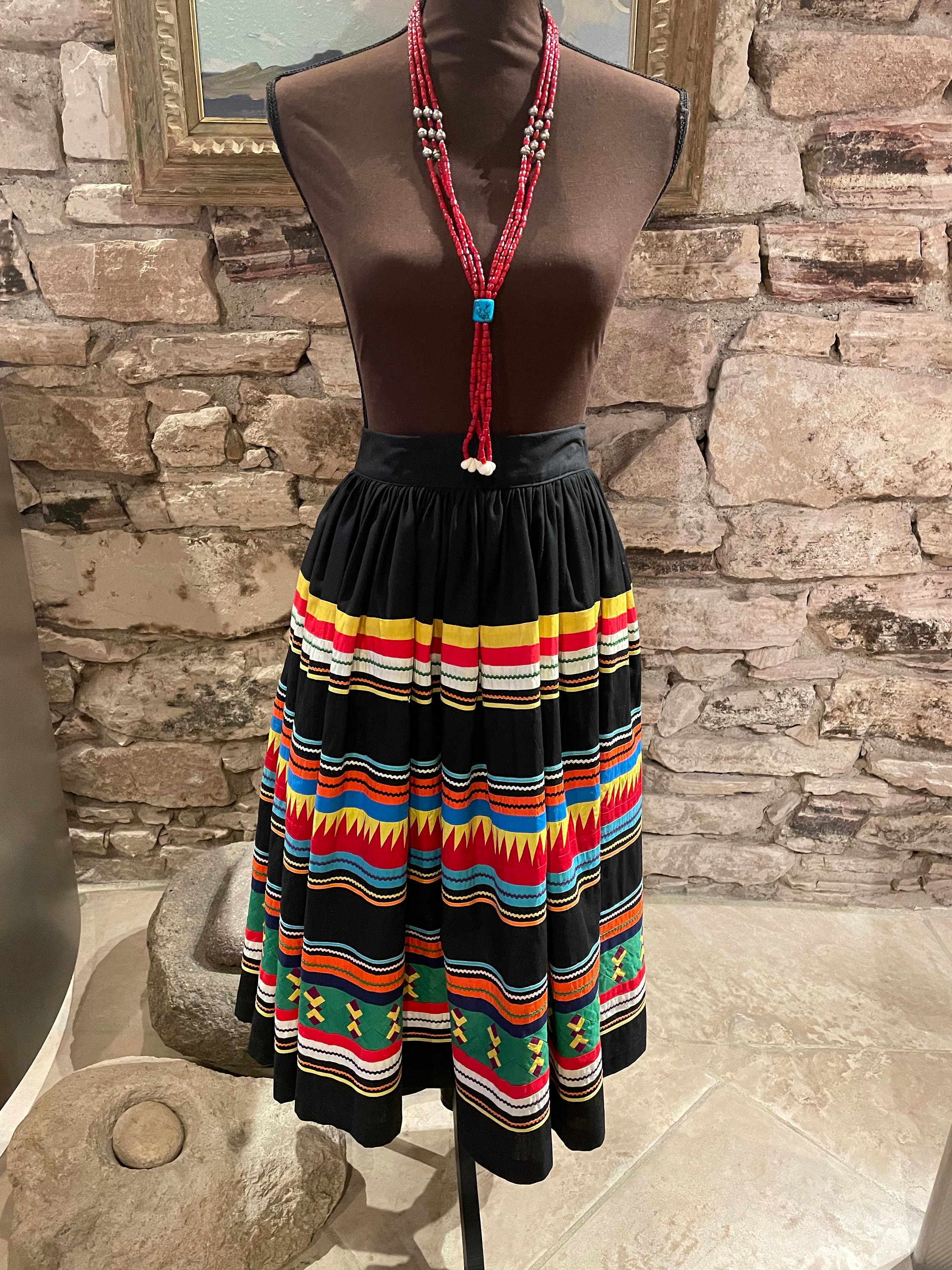 Incredible Vintage Eye Dazzler Seminole Patchwork Skirt Size Incredible Vintage Eye Dazzler Seminole Patchwork Skirt Size