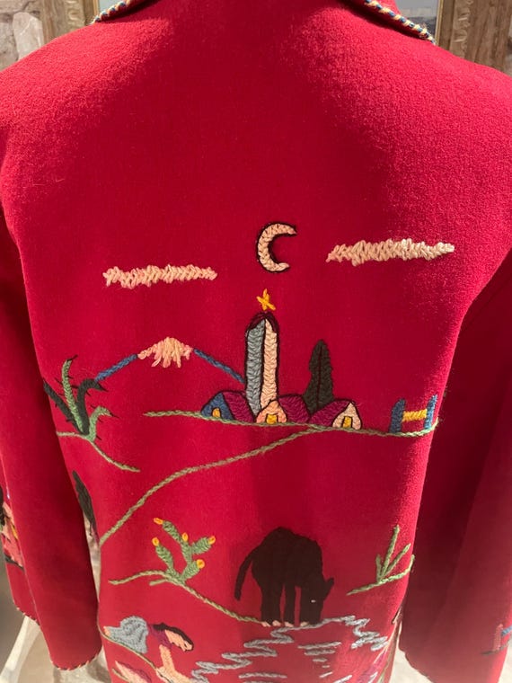 1950s Red Mexican Embroidered Tourist Jacket Size S/M - Gem