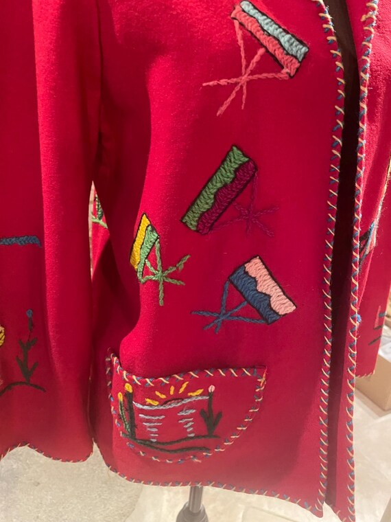 1950s Red Mexican Embroidered Tourist Jacket Size S/M - Gem