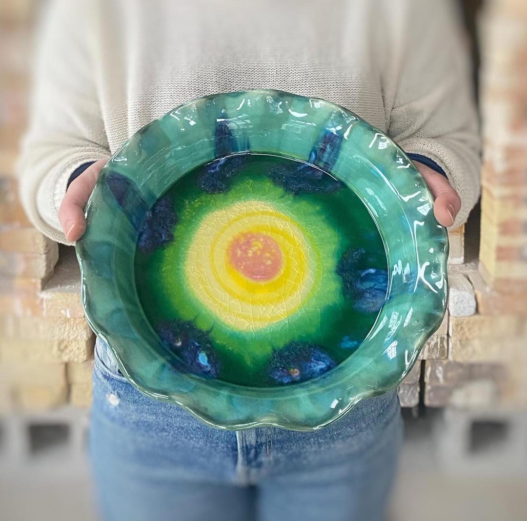 Teal Ceramic Pie Plate: Handmade Vermont Serving Platter (9/11 Inch) - Etsy