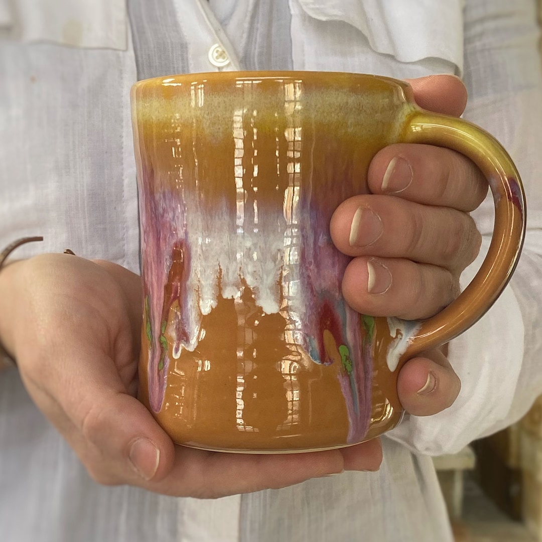 Large Handmade Stoneware Mugs in Mango - Etsy