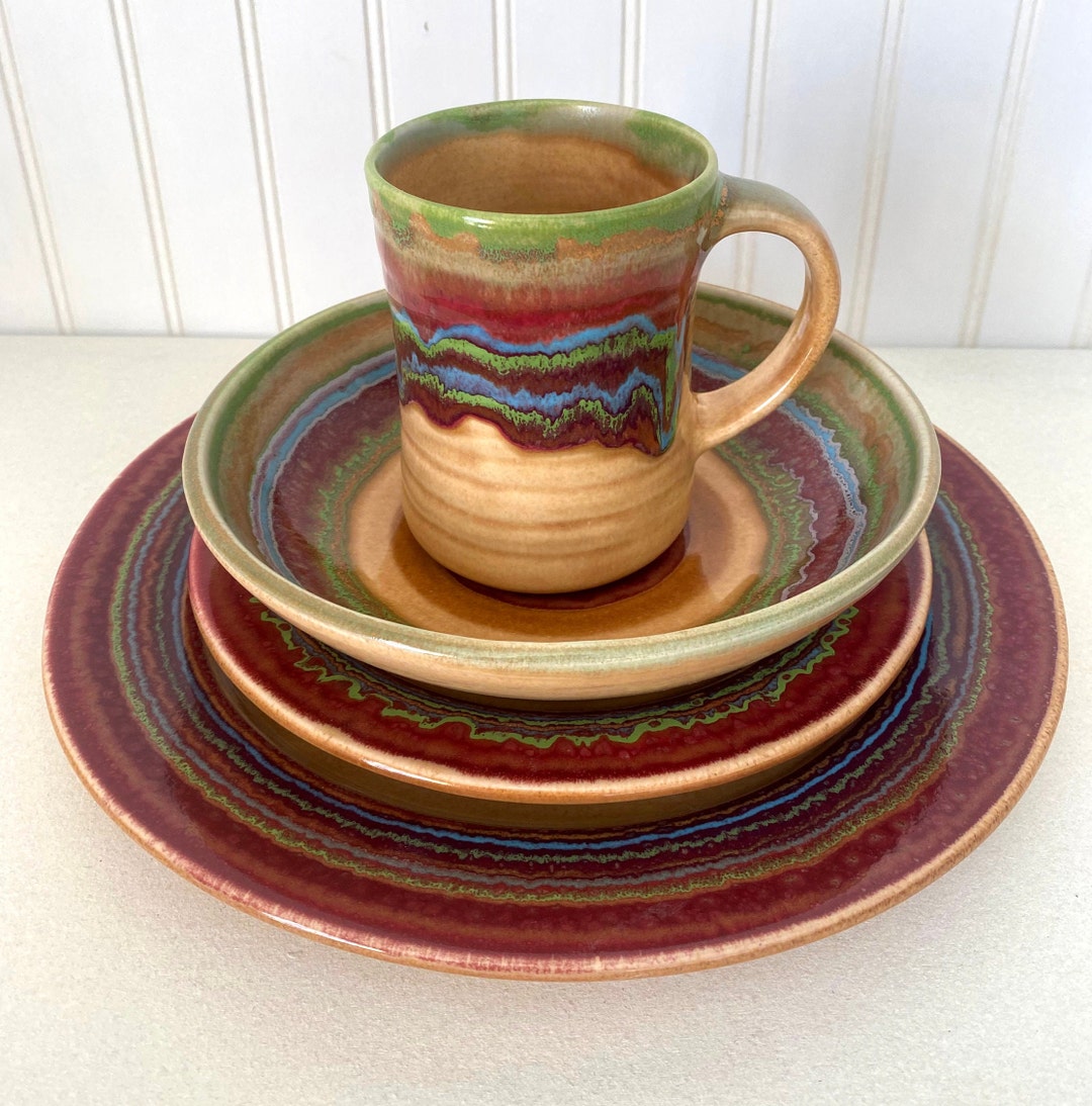 Spanish Dinnerware Set, Glazed, Handmade, Pottery Dishes, Place Setting ...