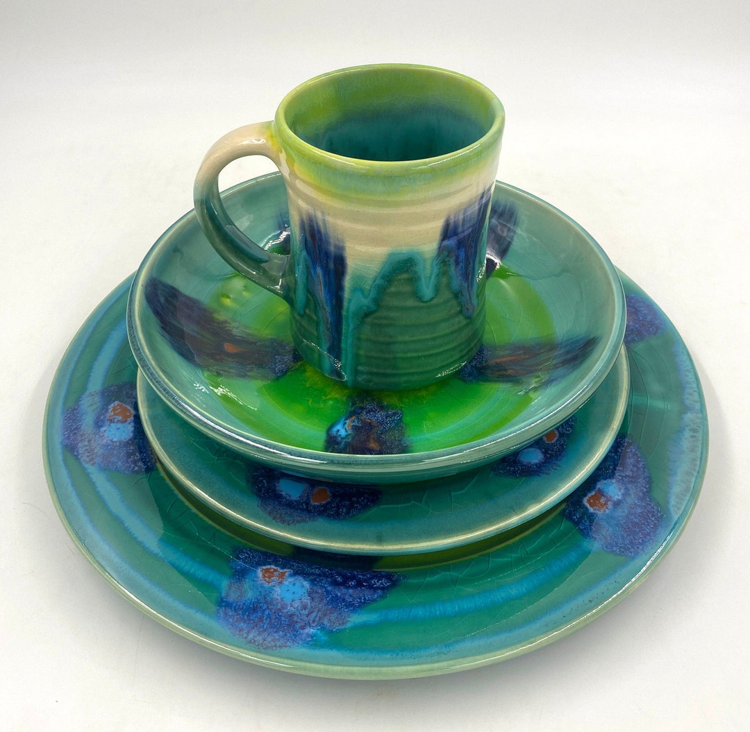 Handmade Stoneware Dinnerware Sets Teal - Etsy