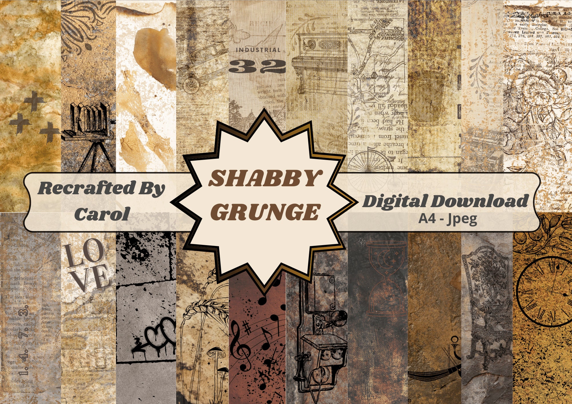 Shabby Grunge Scrapbook Papers Instant Digital Download - Etsy