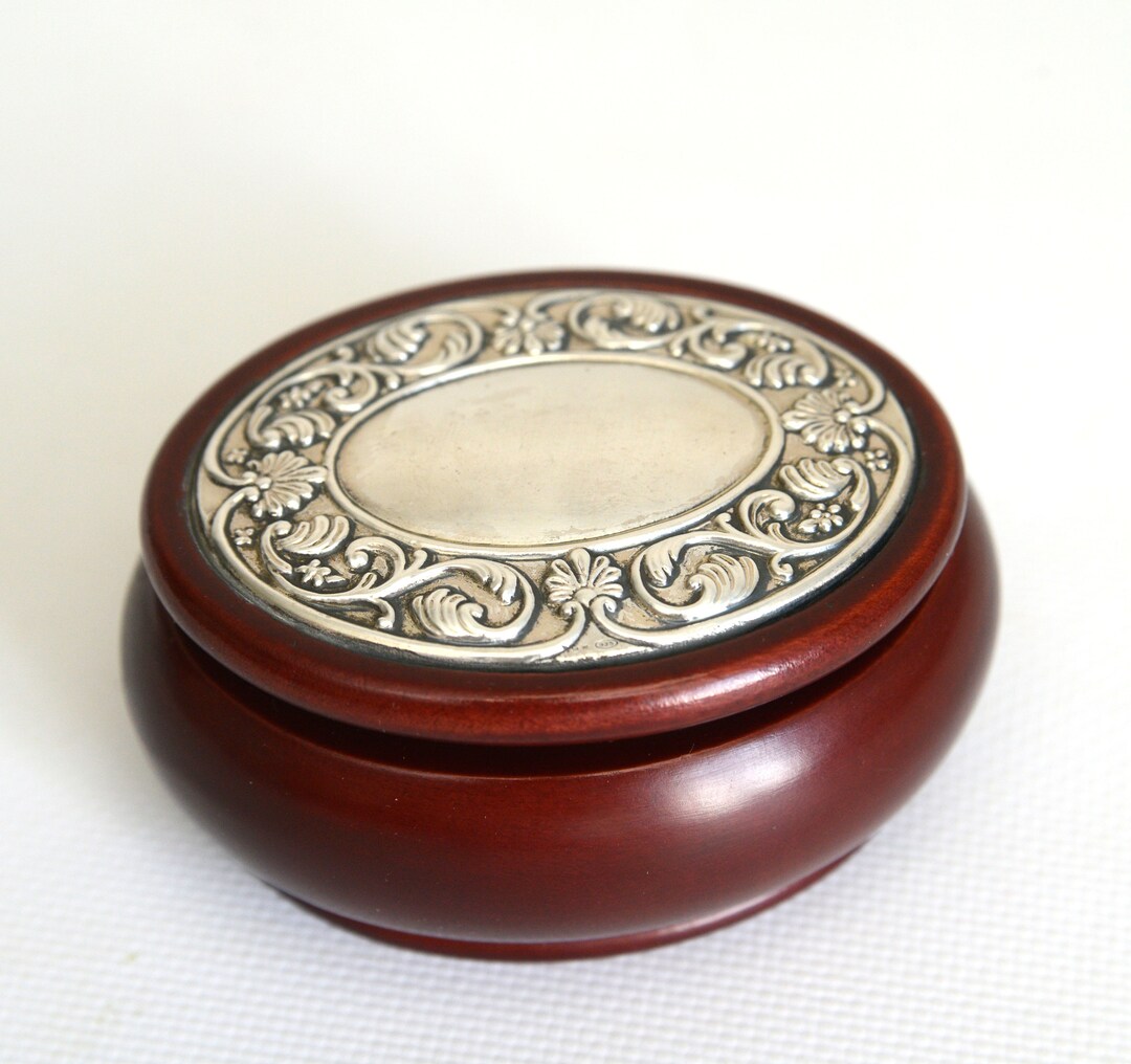 Vintage Italian Jewelry Box, Silver and Mahogany Jewelry Box, Oval ...