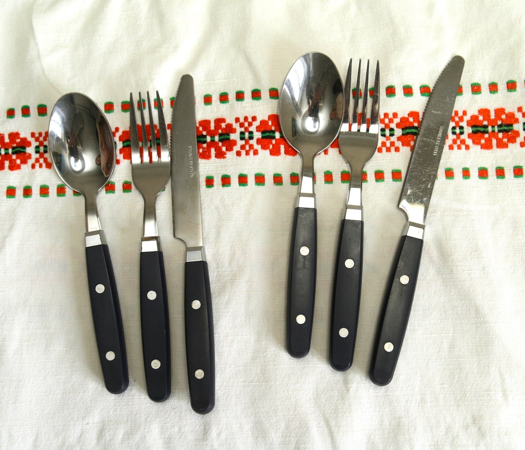 Vintage Cutlery Set With Black Handle. Cutlery Set With Bequelite ...